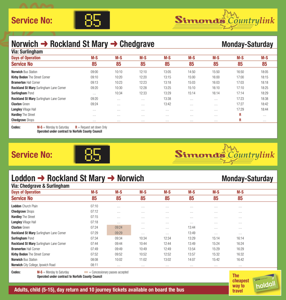Symonds service 85 timetable | Surlingham