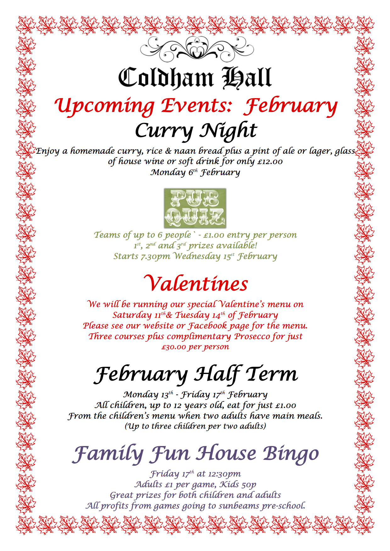 Coldham Hall February events | Surlingham