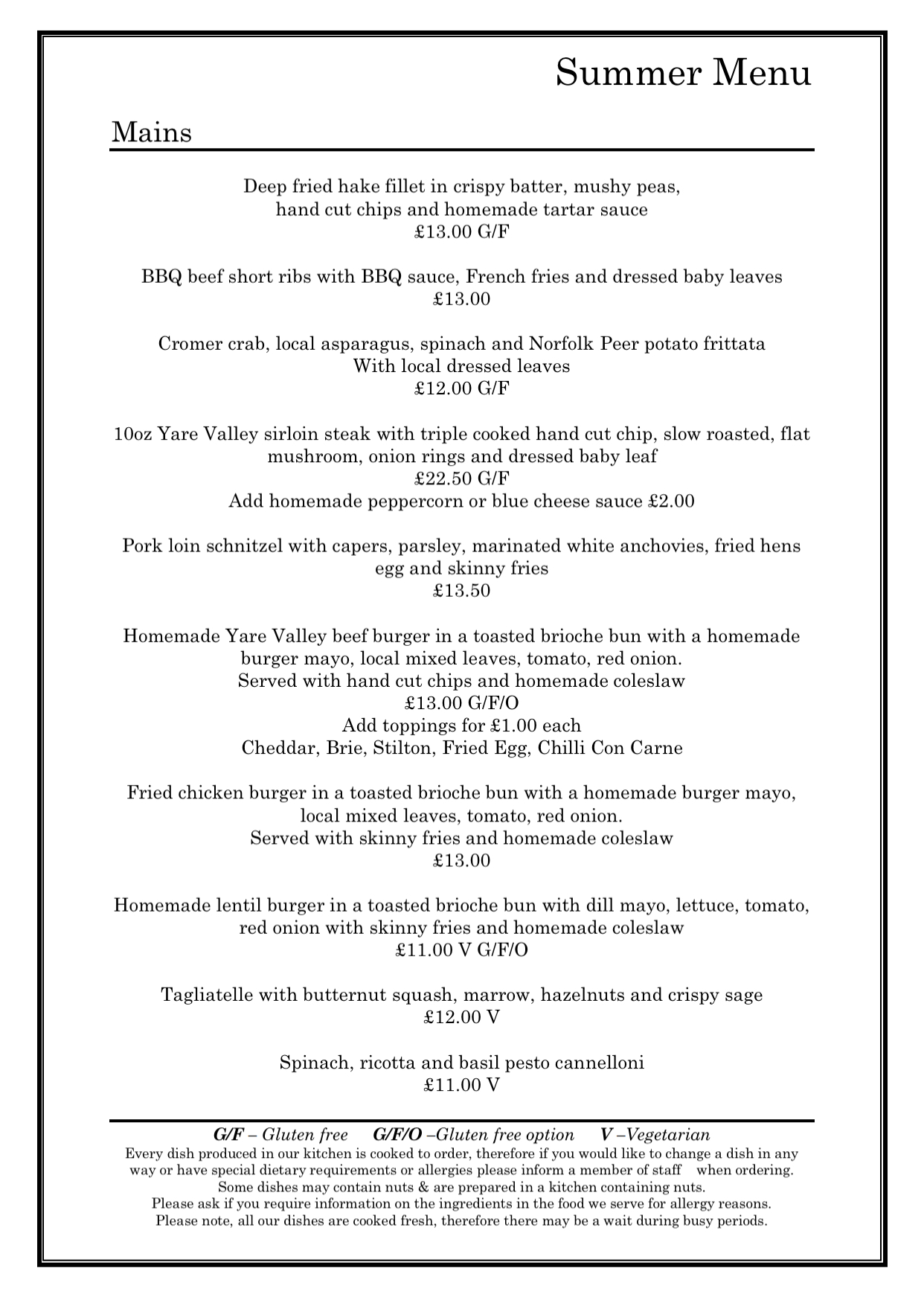 New Menu at Coldham Hall | Surlingham