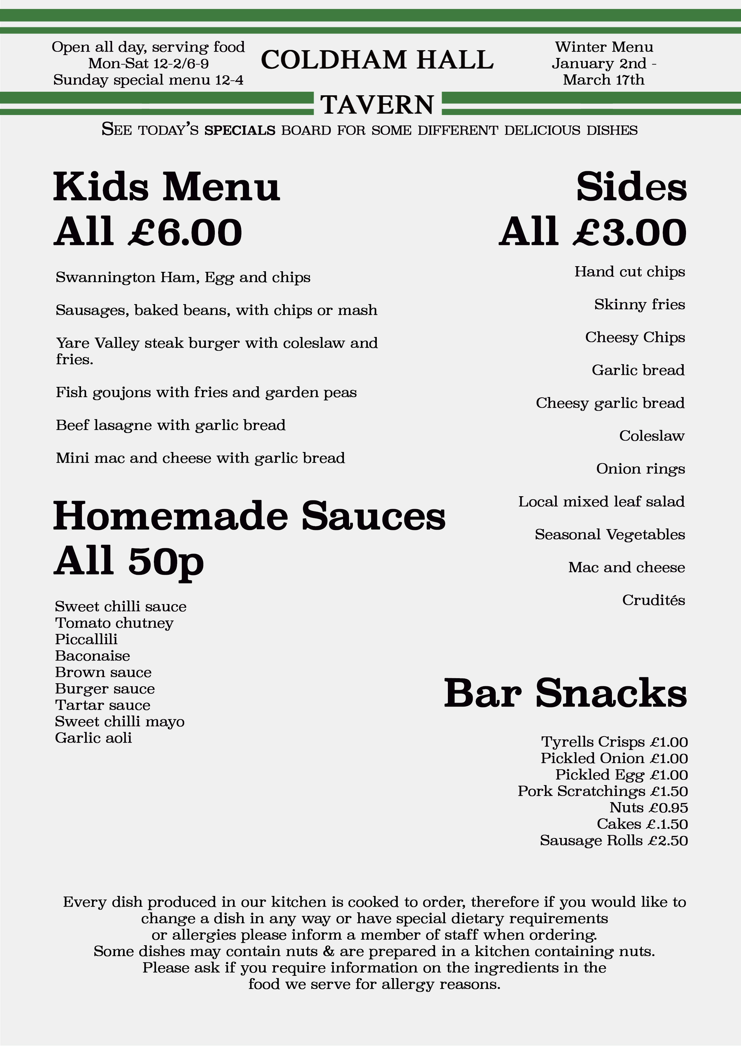 Coldham Hall New Menu | Surlingham