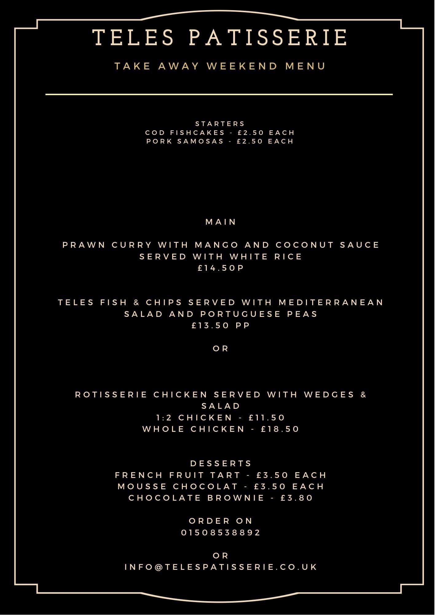 End of week menu at Teles Patisserie | Surlingham