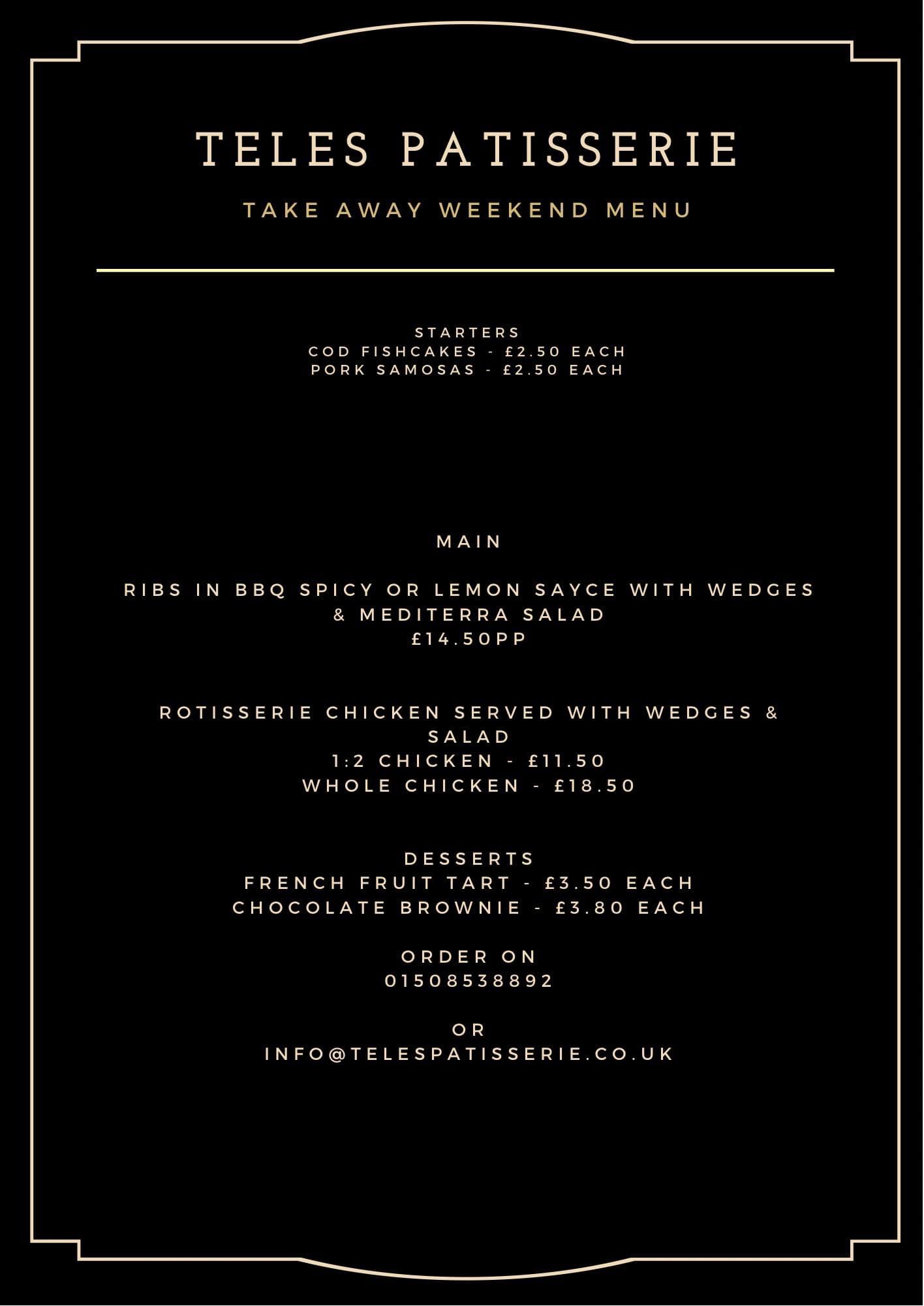 Teles Patisserie weekend menu | Surlingham
