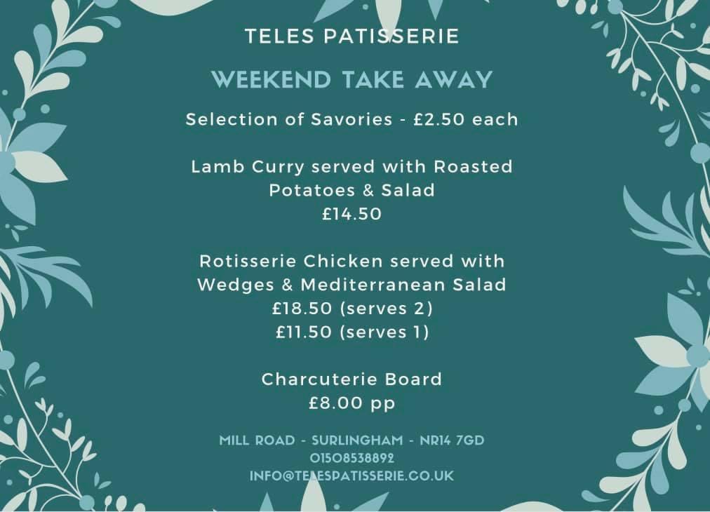 Weekend Menu – Teles Patisserie | Surlingham