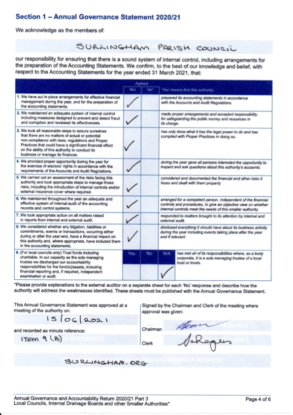 Annual Governance Statement 2020/2021 | Surlingham