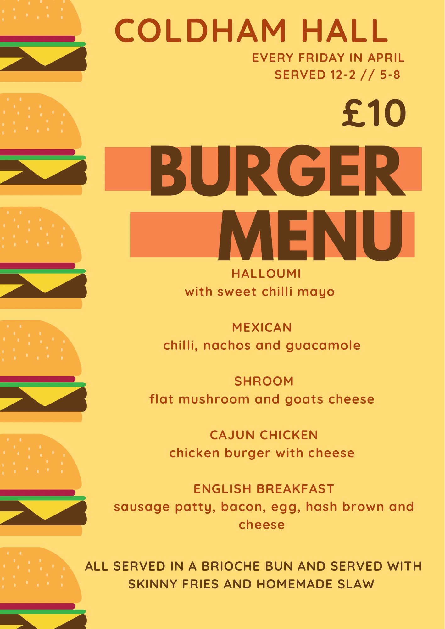 Coldham Hall burger menu | Surlingham