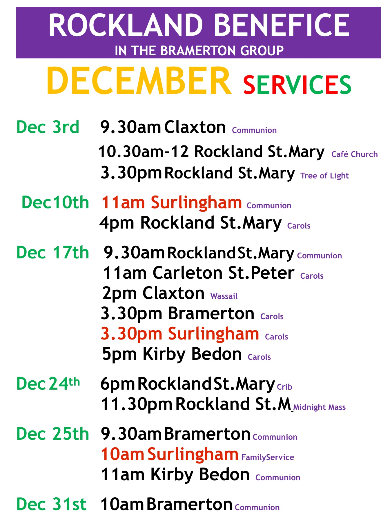 December Church Services | Surlingham
